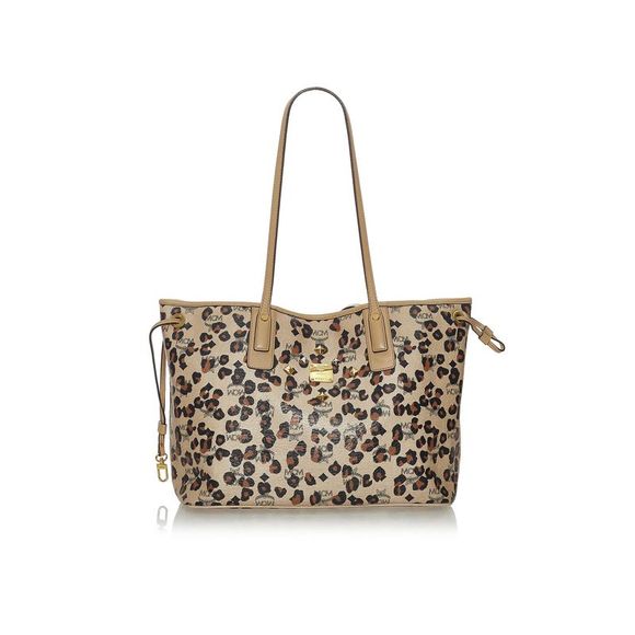 MCM | Bags | Pre Loved Mcm Visetos Leopard Print Leather Tote Bag ...